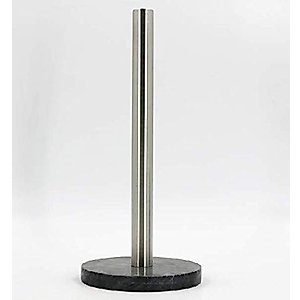 Koja Natural Black Marble and Stainless Steel 12.5” Paper Towel Holder with No-Slip 6” Base. Stylish Modern Design to Enhance Any Kitchen and Impress Your Friends and Guests.