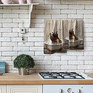 Giwawa Funny Bear Hand Towels Set of 2 Brown Bathtub Decorative Bath Towel Soft Absorbent Towel for Bathroom Kitchen Dish Spa Yoga 14"x28"