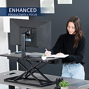 VIVO 38 inch Desk Converter, Height Adjustable Riser, Sit to Stand Dual Monitor and Laptop Workstation with Wide Keyboard Tray, Black, DESK-V037KB, 38"