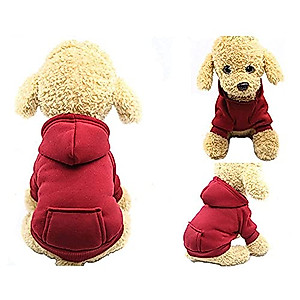 Jecikelon Winter Dog Hoodie Sweatshirts with Pockets Warm Dog Clothes for Small Dogs Chihuahua Coat Clothing Puppy Cat Custume (XX-Small, Wine red)