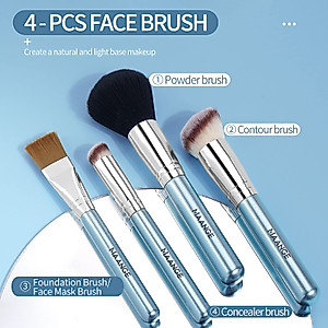 Makeup Brushes MAANGE 11 Pcs Premium Synthetic Travel Make up Brushes Set Eye Brushes Concealer Foundation Brushes for Liquid Powder Shadow with Makeup Sponge and Brush Cleaner (Blue)