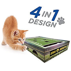 Pets First NCAA Iowa Hawkeyes Cat Scratcher Box, Game Day Cat Toy, NCAA Football Field Designed Cat Scratcher and Lounge, Stimulating Cat Game,IA-5028