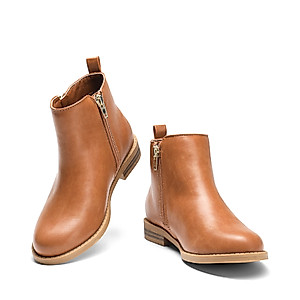 DREAM PAIRS Girls Side Zipper Low Heels Ankle Boots Size 5 Big Kid Tan SDBO2221K