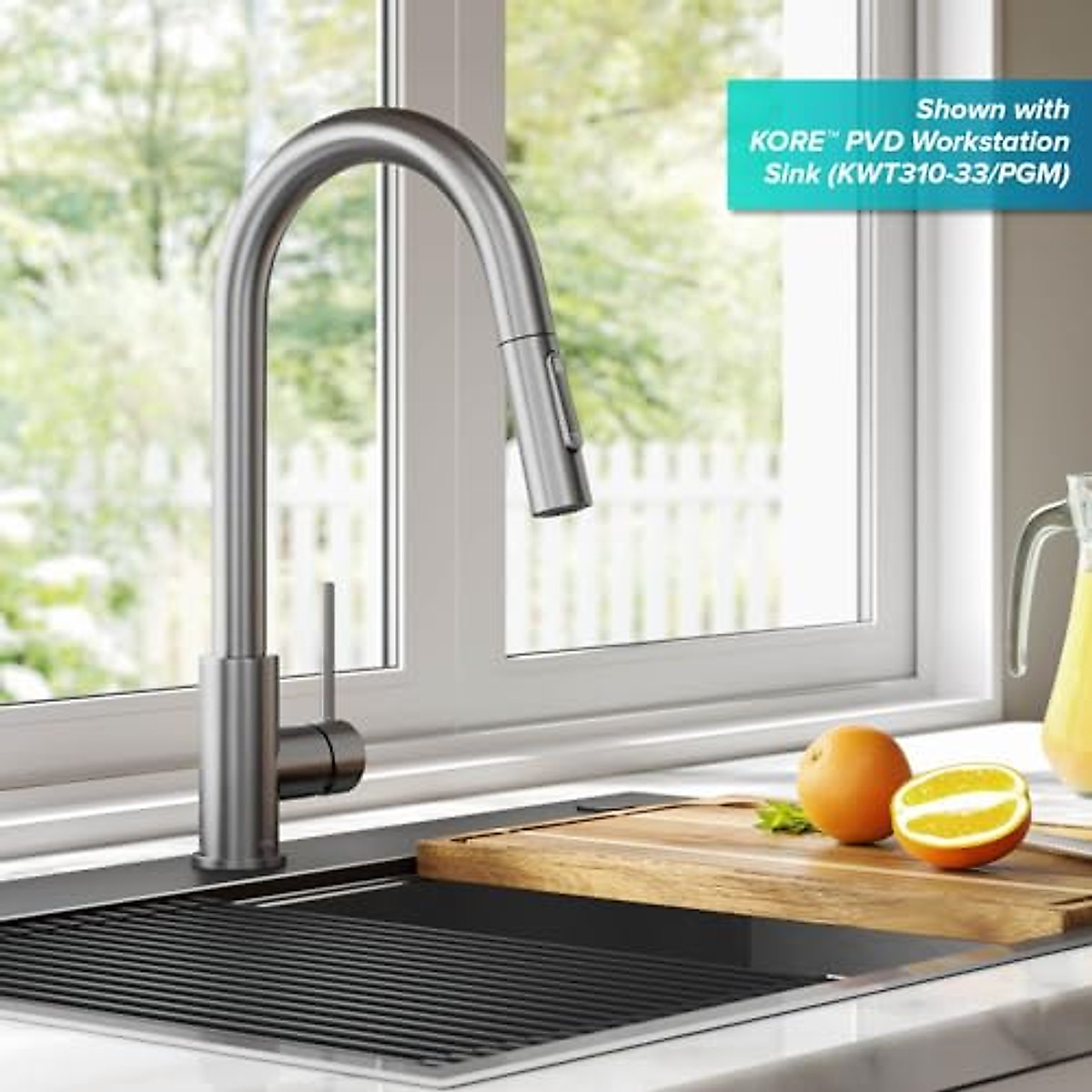 Kraus KPF-3104SFS Oletto Contemporary Pull-Down Single Handle Kitchen Faucet, 16.25 inch, Spot Free Stainless Steel