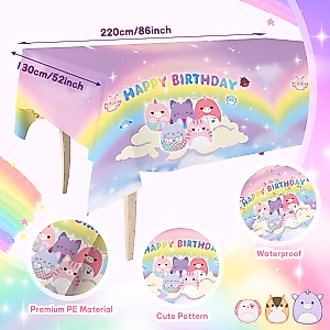 CAILESS Kawaii Squish Birthday Party Supplies, 117Pcs Cute Kitty Animal Party Decoration Include Plates Cups Napkins Cutlery Tablecloth Disposable Set Serves 16 Guests for Kids Birthday Party