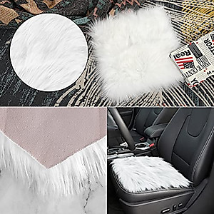 Molain 25 cm Small Rugs Fluffy Faux Fur Chair Pad Cover Rug Fuzzy Cushion Photography Props Background Nail Mat Carpet Christmas Party Decorative Home Living Room Sofa Bedroom Floor (White Square)