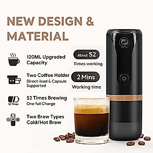RECAFIMIL Portable Coffee Maker: 12V Travel Espresso Machine 12W, 9 Bar Pressure 2400mAh Rechargeable Battery for Camping, Driving, Home and Office (Machine Holder Portable)