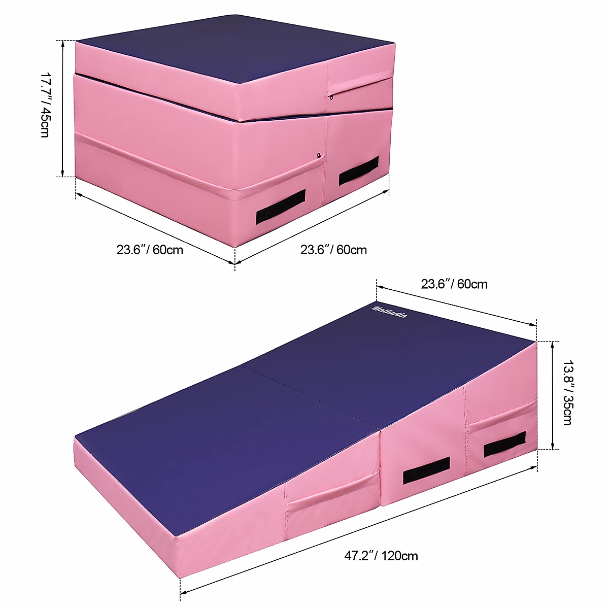 Matladin Incline Gymnastics Mat, Folding Gymnastics Wedge Mat, Gym Fitness Tumbling Skill Shape Mat for Kids Girls Home Training Exercise (Purple+Pink, 47.5 in x 24 in)