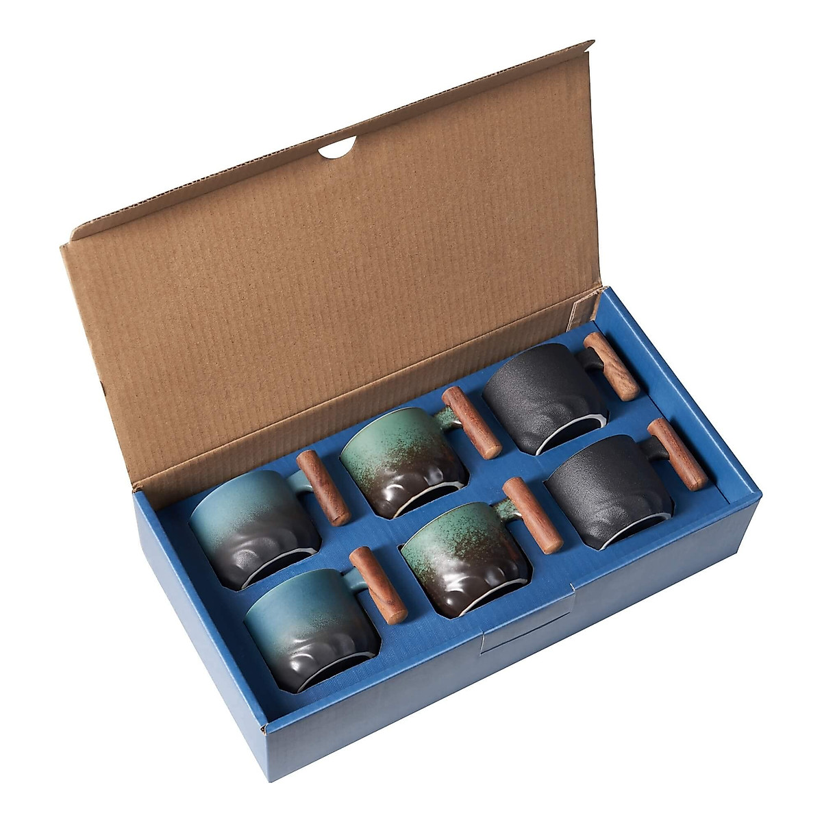 BlogBlog Ceramic Espresso Cups with Wooden Handle Espresso Shot Cups Ceramic Tea Cups Porcelain Demitessa Cups for Coffee or Tea, 3oz (black, 2)