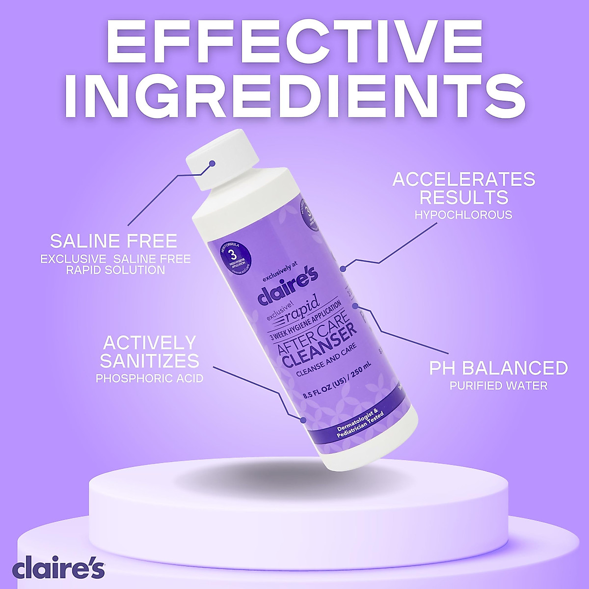 Claire’s 3-Week Rapid Piercing Aftercare Solution for New Piercings - Nose and Ear Piercing Cleaner Treatment, Piercing Bump Cleaning Wash - 8.5 Fl Oz