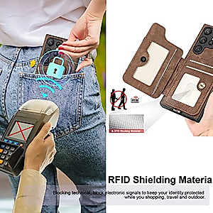 S22 Ultra Case,Card Holder Wallet for Galaxy S22 Ultra Case,Ring Holder Stand,RFID-Blocking,Wrist Strap,Camera Protector,Leather Protective Magnetic Flip Cover for Samsung S22 Ultra Case (Brown)
