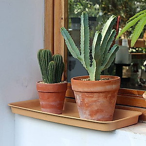 BangQiao 18 Inch Plastic Rectangular Planter Pot Saucer Tray for Indoor and Outdoor Plants, Pack of 3, Terracotta