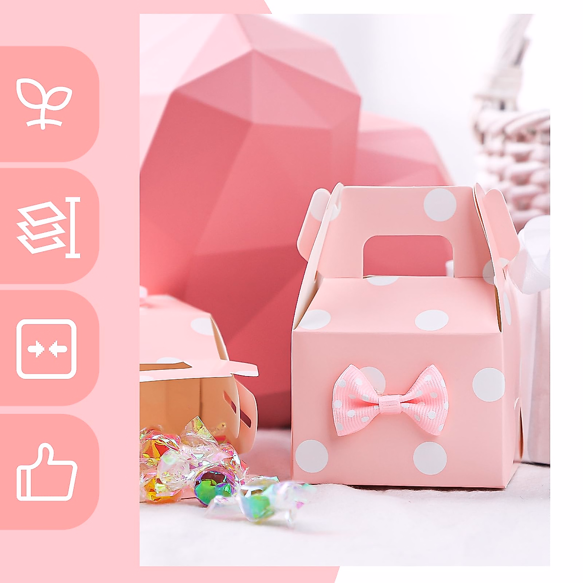 VGOODALL 30PCS Polka Dot Favor Boxes, Gable Treat Boxes Small Candy Boxes Pink Polka Dot Boxes Party Supplies for Kids Snacks Candy Birthday Party Wedding Christmas