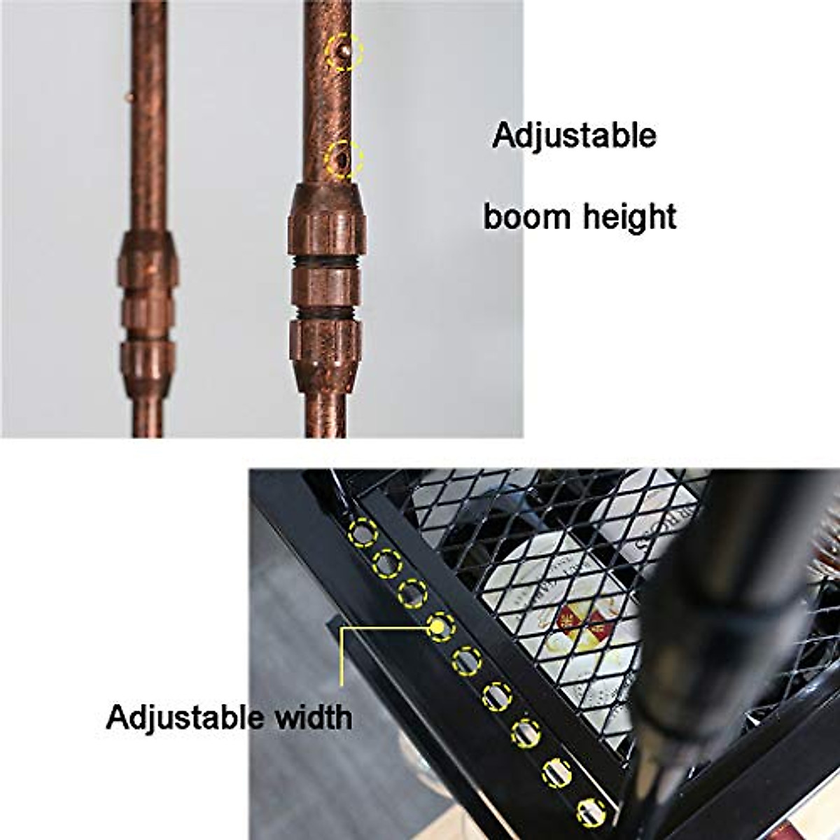 Wine Racks Cafe Hanging with Glass Holder and Shelf, Black Adjustable Metal Ceiling Bar Wine Glass Rack, 2-Layer Industrial Iron Bottle Holder Wine Shelf