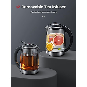 Tea Kettle Electric, AMEGAT Tea Pot with Removable Infuser, 9 Preset Brewing Programs Tea Maker with Temperature Control, 2 Hours Keep Warm, 1.7L Electric Kettles, 1200W, Glass and Stainless Steel