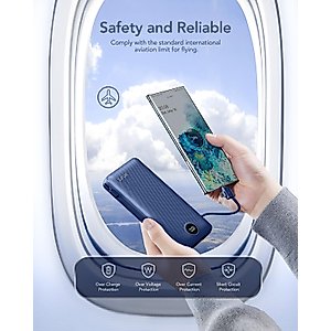 VRURC Portable Charger 20000mAh, Fast Charging Power Bank USB C,4 Output 2 Input Charging Bank Equipped with LED Display,Built-in Wall Plug and Cables,Cell Phone Replacement Battery,Blue