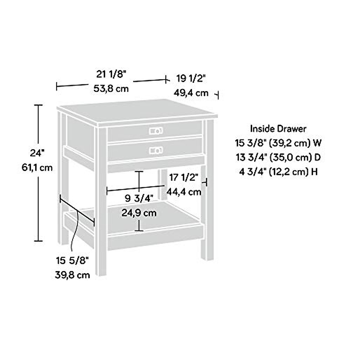 Sauder Cottage Road Night Stand with Drawer, L: 21.18" x W: 19.45" x H: 24.06", Raven Oak Finish