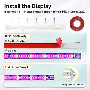 iPower LED Grow Light Strips Full Spectrum for Indoor Plants with Auto ON/Off 3/9/12H Timer, 10 Dimmable Levels 48 LEDs Per Tube, Sunlike Grow Lamp for Hydroponics Succulent, 1 Pack, Mix, 4 Tubes