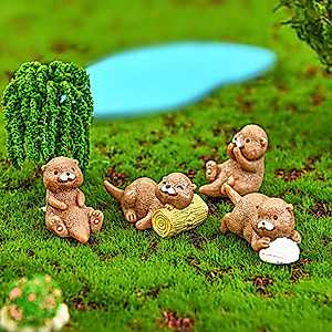 Jetec 8 Pieces Miniature Otters Figurines Small Animals Shape Decorative Statue Garden Miniature Moss Landscape Cartoon Animal Crafts for Fairy Garden Miniatures Dollhouse Cake Toppers