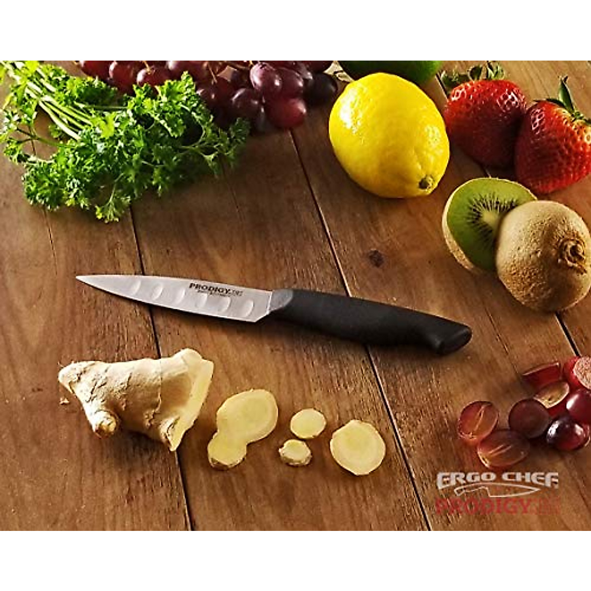 Ergo Chef Prodigy Series 4-Inch Paring Knife with Hollow Grounds on Blade - High Carbon Stainless Steel - Ergonomic Non-Slip Handle, Black
