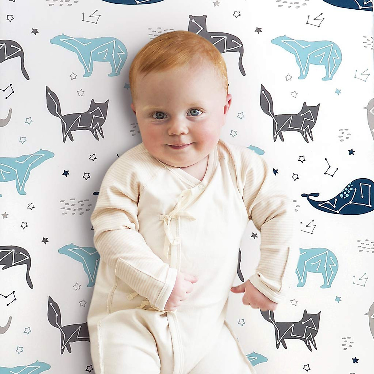 Pack n Play Sheets, BROLEX 2 Pack Mini Crib Sheets,Stretchy Portable Fitted Playard Sheet Set, Convertible Playard Mattress Cover,Ultra Soft Breathable Material,Space Planet