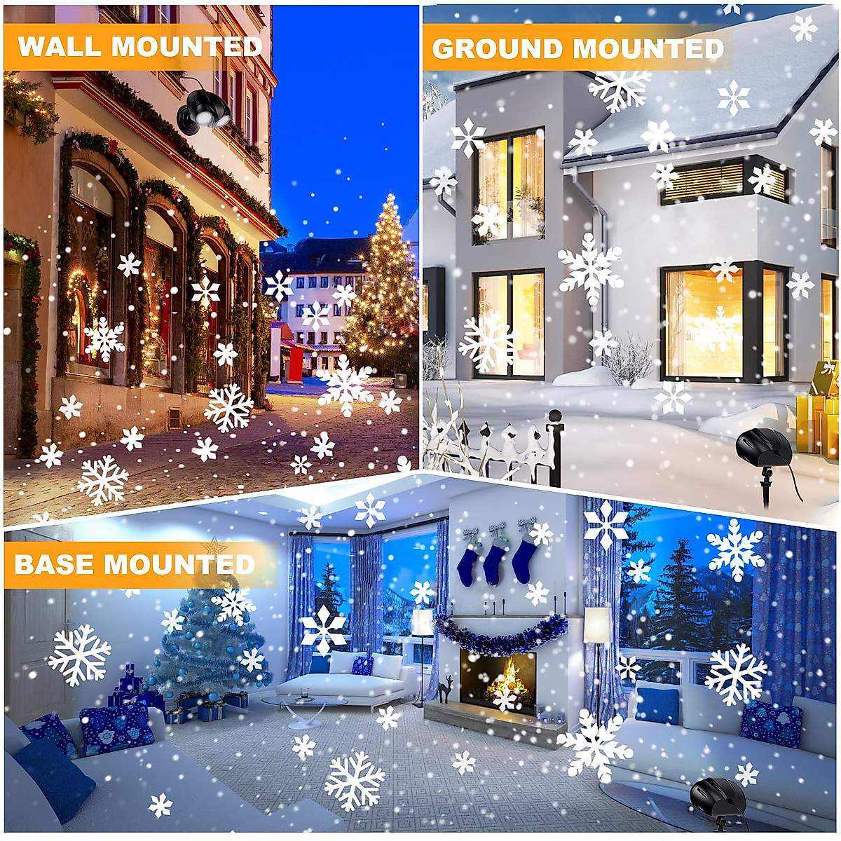 LUOWAN Christmas Snowflake Projector Lights, Waterproof LED Snowfall Spotlight Projector with Remote Control, Upgrade Rotating LED Snowfall Projection Lamp for Halloween Xmas Party Holiday Garden