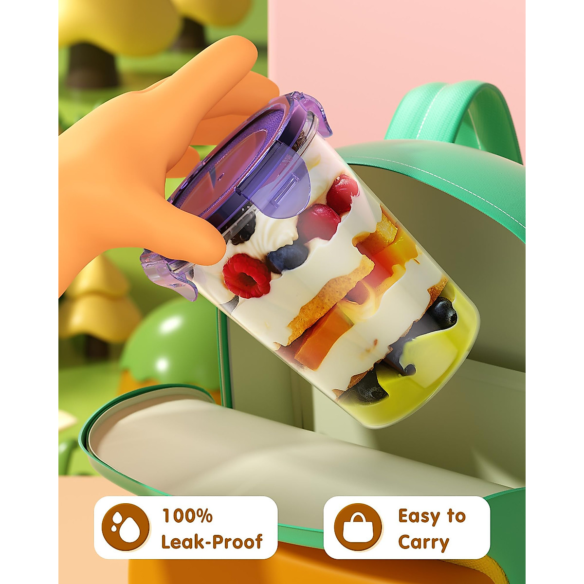 KEMETHY 4 Pcs Overnight Oats Containers with Lids, 16 oz Airtight Oats Jars, BPA Free Plastic, Reusable, Portable Meal Prep Containers Sets for Oatmeal, Yogurt, Cereal, Soup, Snacks, Milk and More