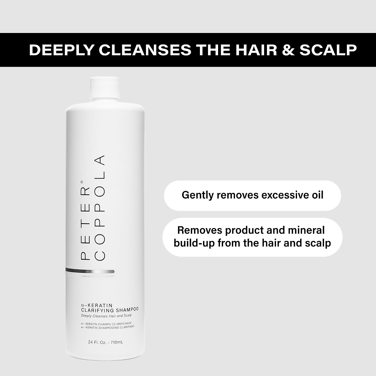 PETER COPPOLA a-Keratin Clarifying Shampoo - Gentle And Deep Cleansing Sulfate Free Shampoo Removes Build Up, Oils, And Excess Product From Hair And Scalp - Reduces Oily Hair (24 Fl Oz)