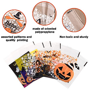 Whaline 400Pcs Halloween Candy Bag, Self Adhesive Clear Cookie Treat Bags, Cellophane Plastic Gift Bags for Halloween Party Supplies, Homemade Craft, Snack Gift Packing (8 Styles)