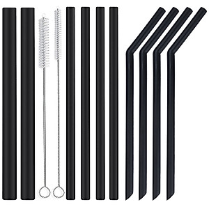 ALINK 15 IN Extra Long Black Silicone Straws + 2 Black Boba Straws 8 Smoothie Straws
