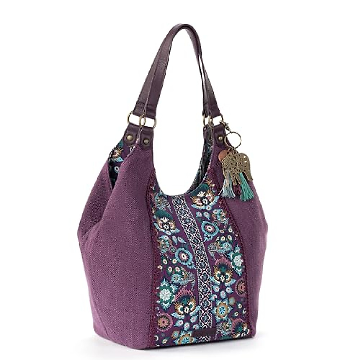 Sakroots Roma Shopper in Crochet & Coated Canvas, Dual Shoulder Straps, Violet Tapestry World