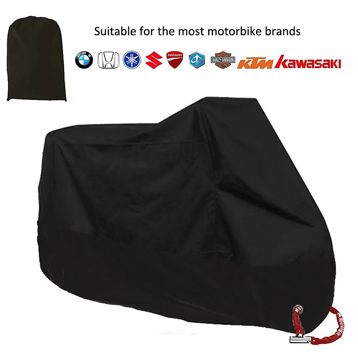AlleTechPlus Waterproof Motorcycle Cover, Universally Fits up to 108" Motors, 2 Lock-Holes Design, All Weather Protection, Anti-Theft, Durable & Tear Proof (Black-XXXXL)