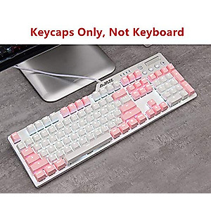104 Keys Pink White Doubleshot Laser Carving Thick PBT Keycaps ANSI Layout OEM Profile for Cherry MX Gaming Mechanical Keyboard (Pink&Blue)