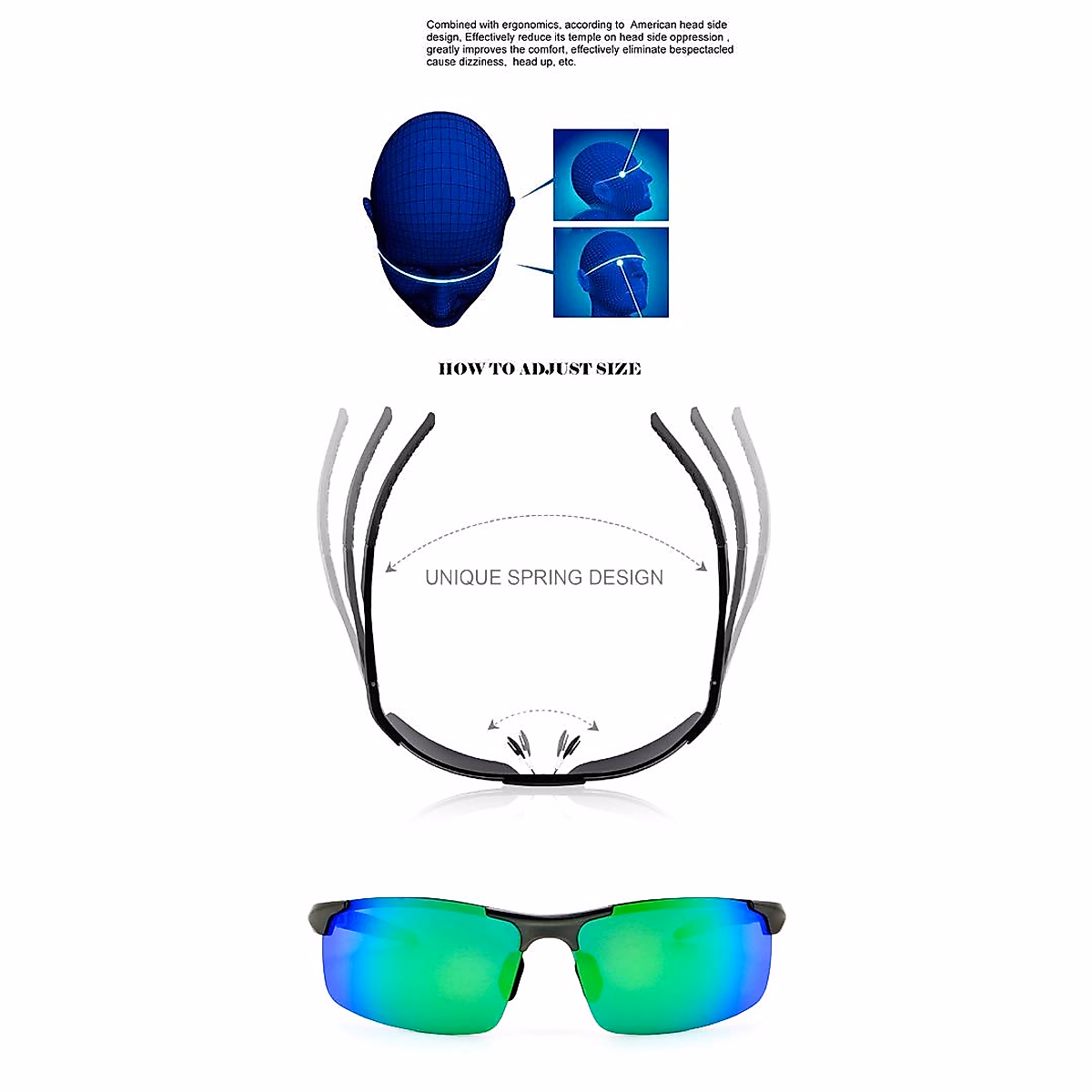 ANDOILT Mens Sports Polarized Sunglasses UV Protection Sunglasses for Men Fishing Driving Grey Frame Green Lens Black Frame Grey Lens