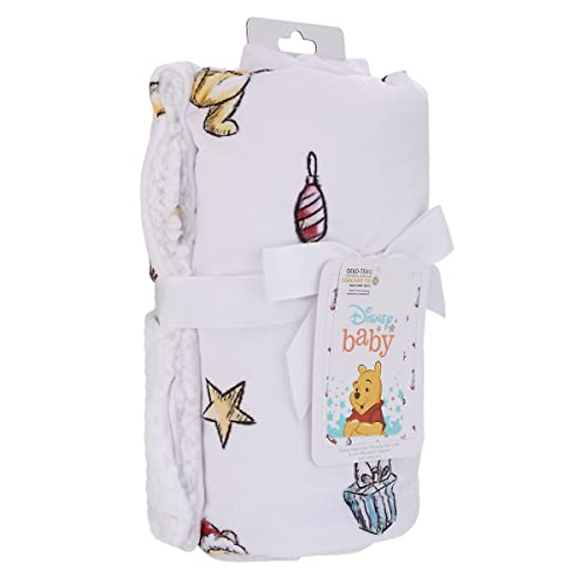 Disney Winnie The Pooh and Eeyore White Christmas Holiday Presents Super Soft Sherpa Baby Blanket