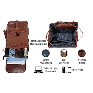 jaald 18" Leather Backpack Travel rucksack knapsack daypack Bag for men women