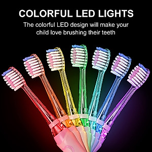 SEAGO Kids Electric Toothbrush with 2 Mins Brushing Timer and 4 Replacement Bursh Heads, Rainbow LED Light Make Brushing Fun, Green Color Boys Battery Powerd Toothbrush for 4-12 Years Old，SG-977