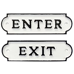 Ziolte Set of Enter exit Cast Iron Gate Sign Plates, Rustic Gate Plaques in White and Black, 2.25 x 7.4 Inches Each; Includes Mounting Hardware…
