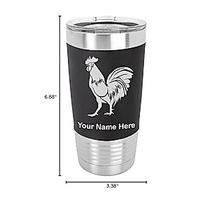 LaserGram 20oz Vacuum Insulated Tumbler Mug, Rooster, Personalized Engraving Included (Silicone Grip, Black)