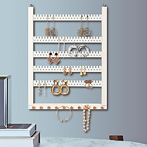 Wall Mounted Earring Organizer, Earring Holder Organizer Wall,Solid Wood Earring Hanging Jewelry Organizer and Storage, Wooden Necklace Holder, Earring Display for Studs, Dangling, Bracelet and Rings