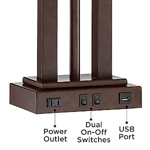 Possini Euro Design Deacon Modern Desk Table Lamp with USB and AC Power Outlet in Base Gooseneck LED 26" High Bronze Rectangular Linen Shade for Living Room Bedroom House Bedside Nightstand Home