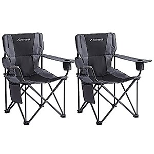 Aohanoi Camping Chairs, Camping Chairs for Heavy People, Oversize Outdoor Folding Moon Chairs with Extra Wide Seats, Lawn Chairs Folding Supports up to 500lbs, Black 2Pcs