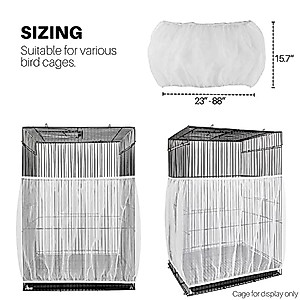 Tierecare Bird Cage Seed Catcher Stretchy Birdcage Skirt Reduce Mess Reusable Mesh Netting Accessories Cage Cover for Parakeet Round Square Cage - White