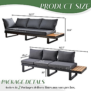 LUXOAK 6-Piece Patio Furniture Sets, Outdoor Aluminum Furniture Sofa, with Wood Side Table & Washable Cushions