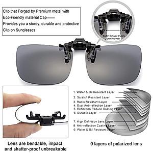 CAXMAN Polarized Clip On Sunglasses Over Prescription Glasses for Men Women UV Protection Flip Up Grey Lens Extra Large