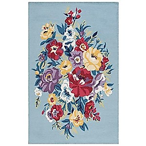 Safavieh Chelsea Collection 3' x 5' Blue/Rose HK219M Handmade French Country Floral Wool Area Rug