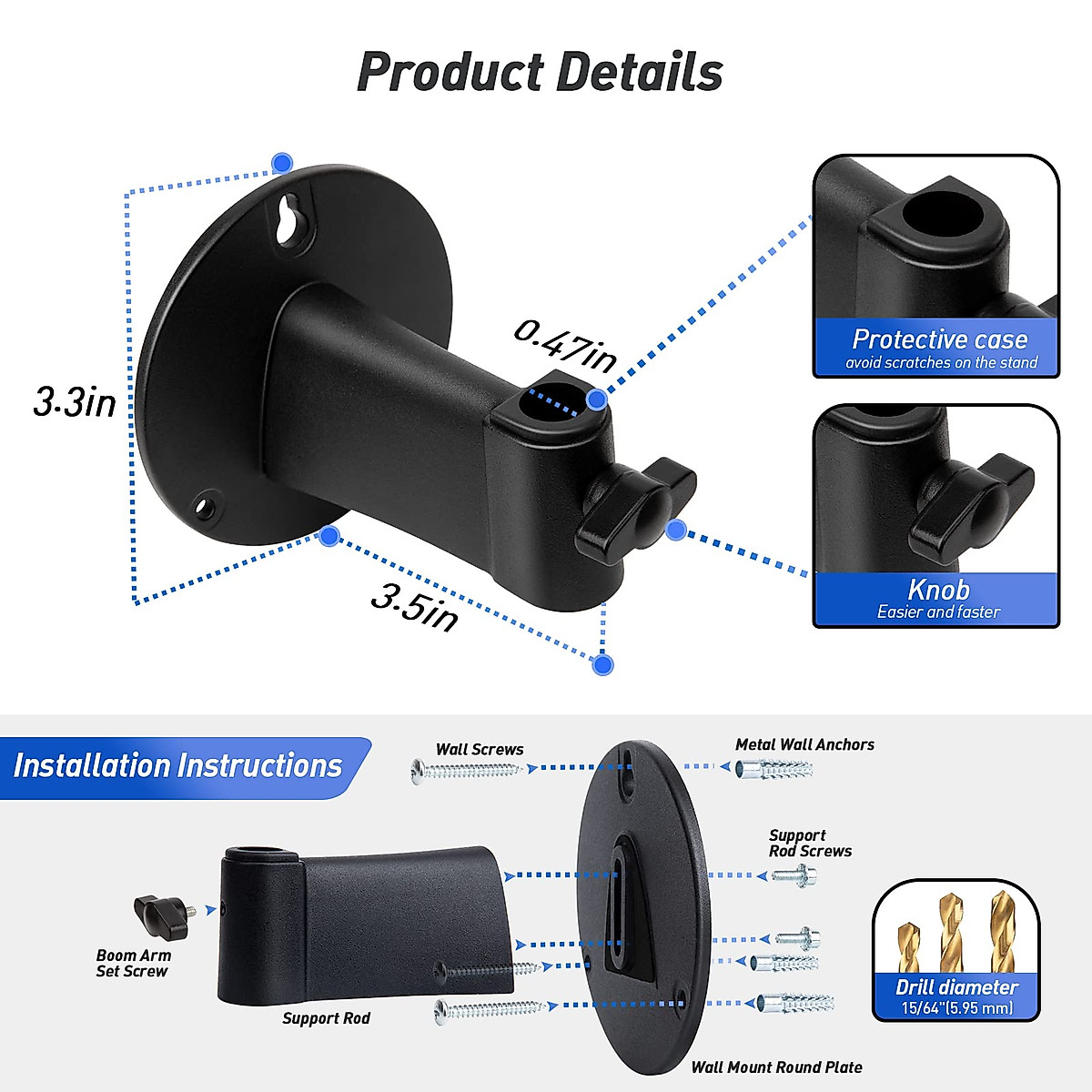 SUNMON Microphone Wall Mount and Metal Table Mounting Clamp, Universal Microphone Boom Arm Stand Compatible with HyperX QuadCast, Blue Yeti, Blue Snowball, Shure SM58 Microphone