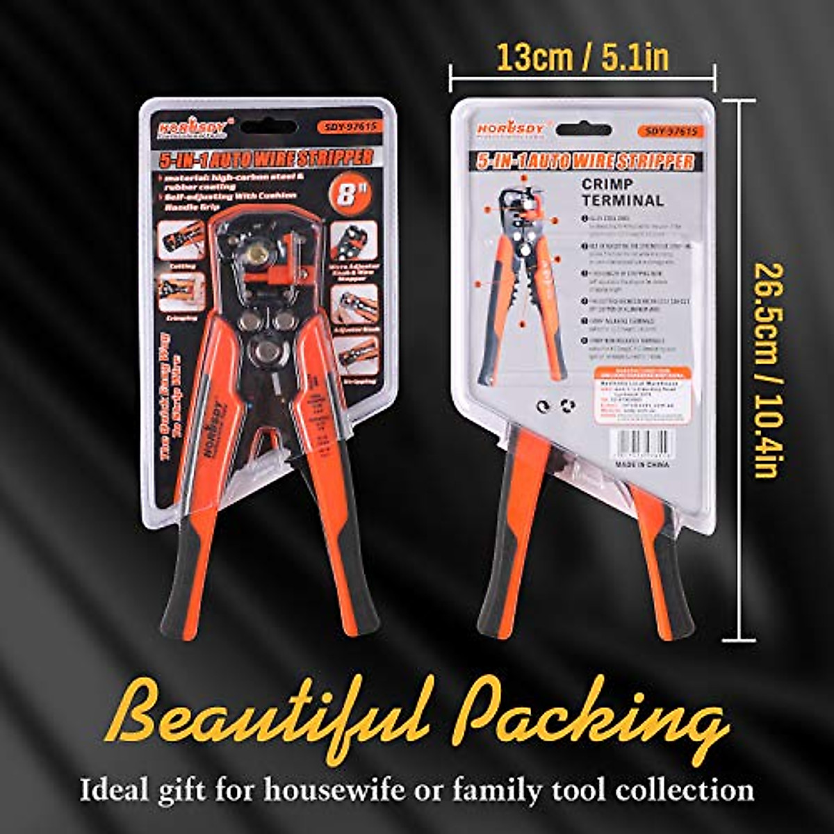 HORUSDY Wire Stripping Tool, Self-adjusting 8" Automatic Wire Stripper/Cutting Pliers Tool for Wire Stripping, Cutting, Crimping 10-24 AWG (0.2~6.0mm²)