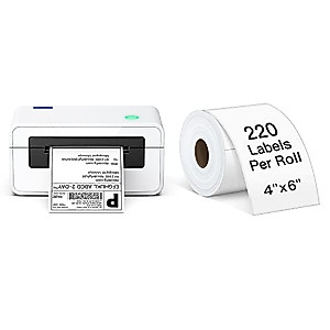 POLONO Shipping Label Printer, 4x6 Thermal Label Printer for Shipping Packages, Commercial Direct Thermal Label Maker, Shipping Label, 4 x 6 Direct Thermal Labels, 220 Labels/Roll