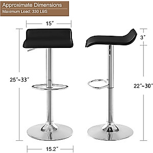VECELO Bar Stools Set of 2, Swivel Bar Chairs, Adjustable Counter Bar Stools, Stools for Kitchen/Island/Bar/Dining Room/Party, Dark Black